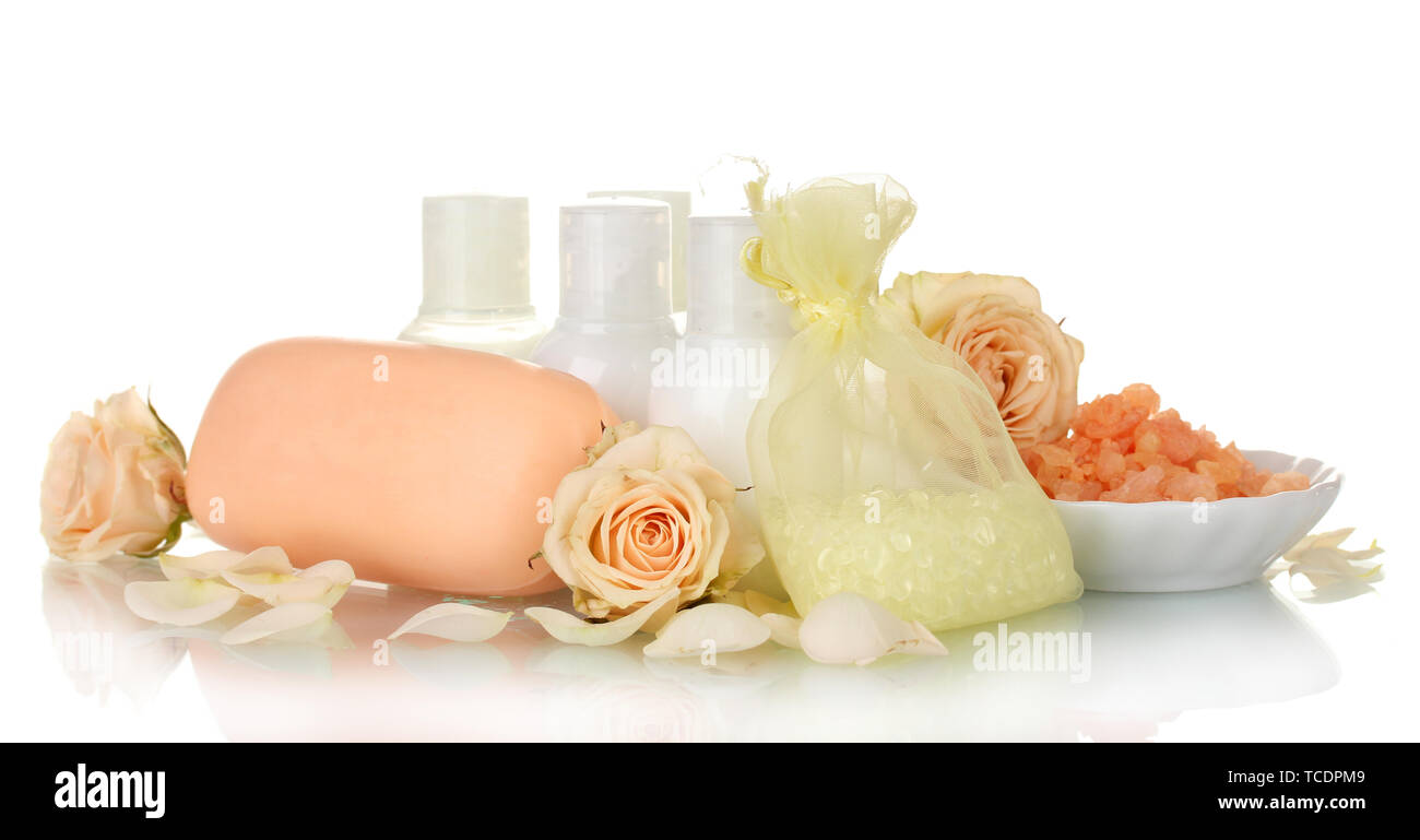 Hotel amenities kit on white background Stock Photo - Alamy