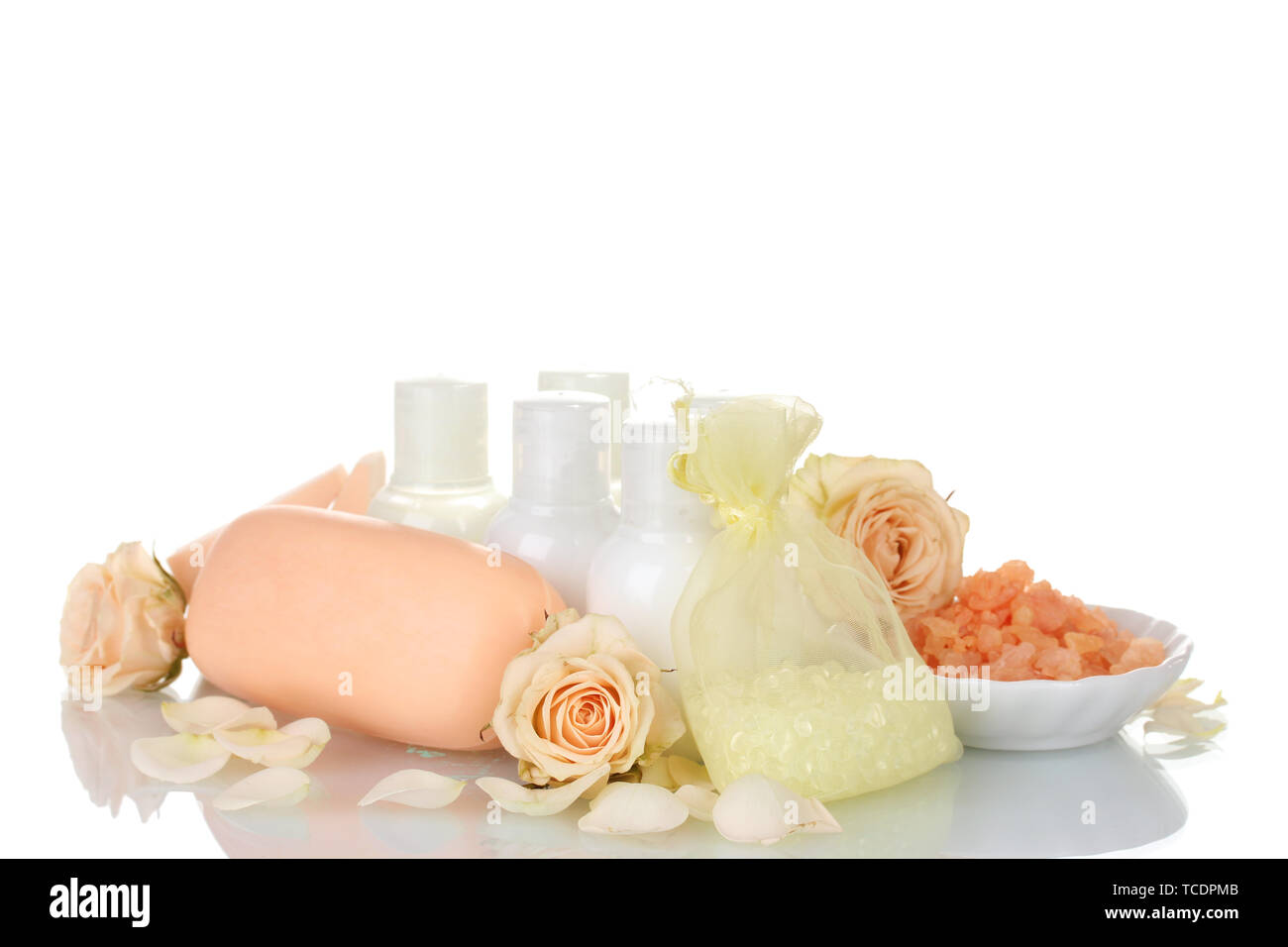 Hotel amenities kit on white background Stock Photo - Alamy