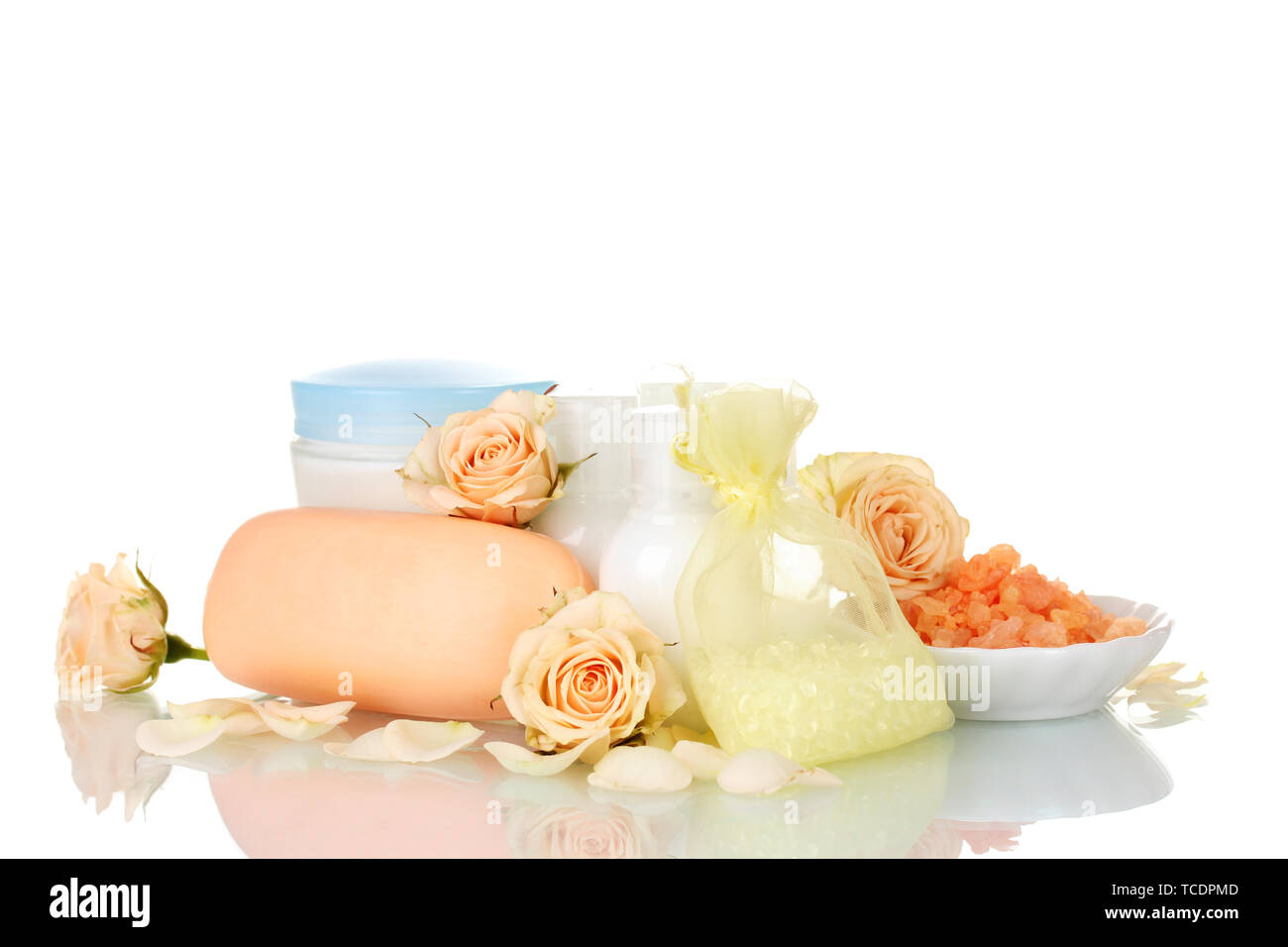 Hotel amenities kit on white background Stock Photo - Alamy
