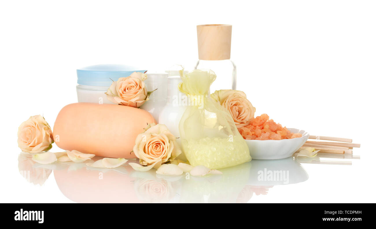 Hotel amenities kit on white background Stock Photo - Alamy