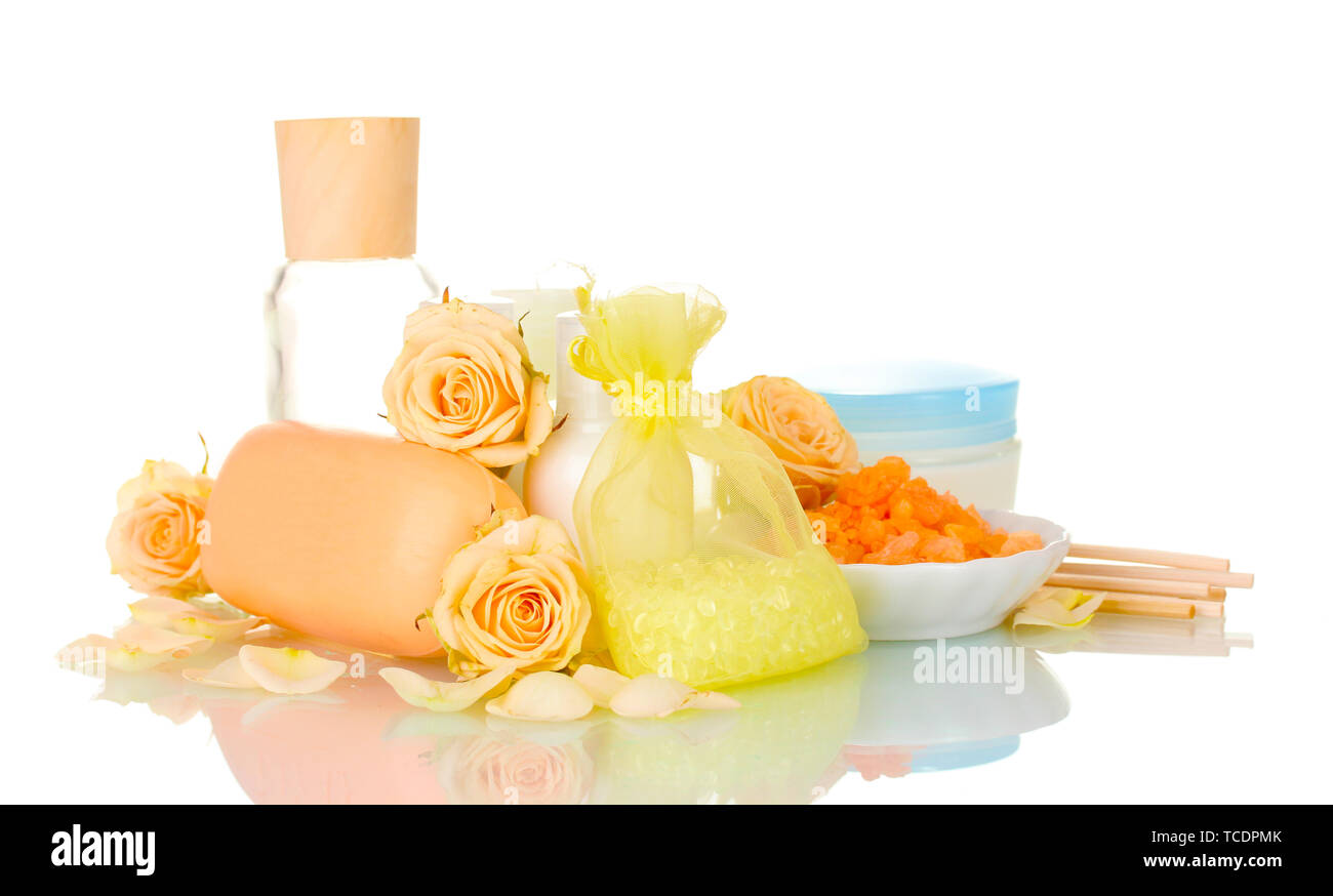 Hotel amenities kit on white background Stock Photo - Alamy