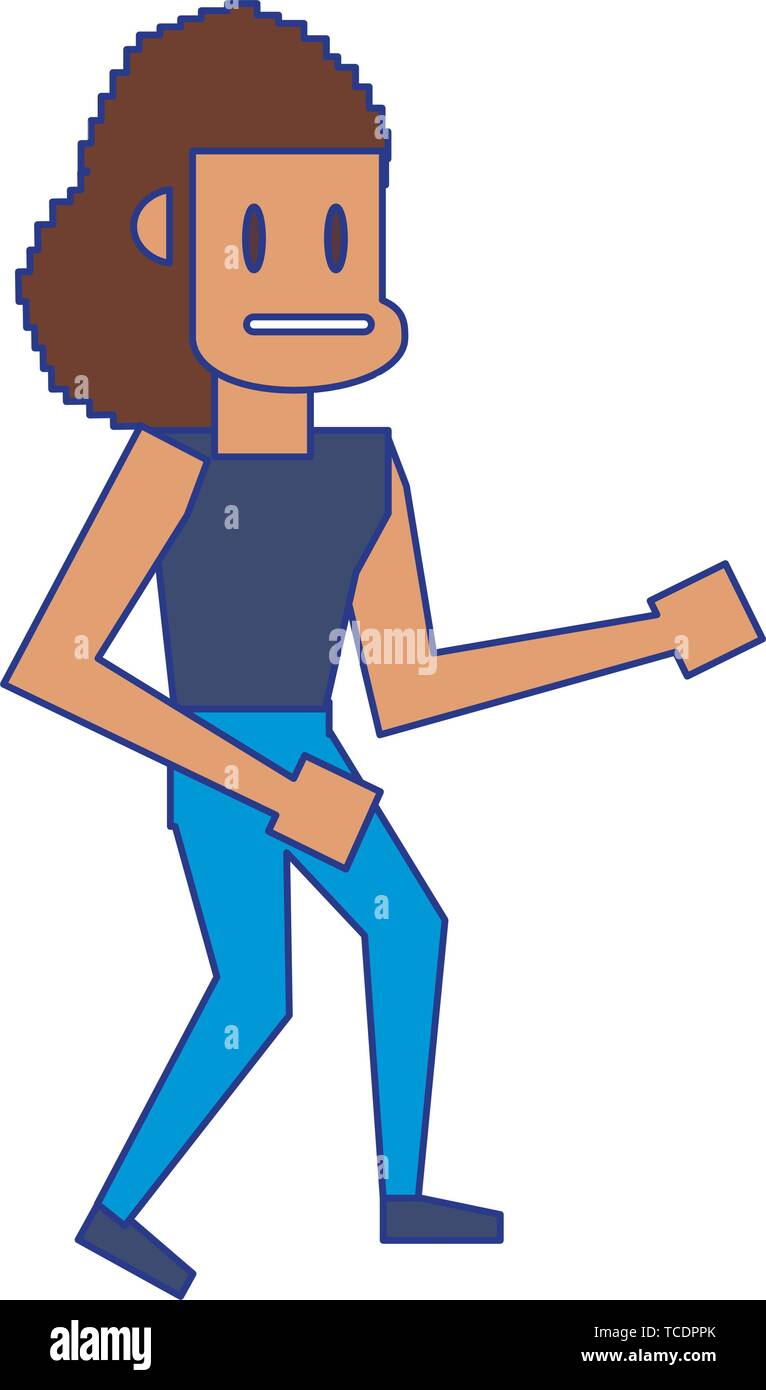 Retro videogame woman character pixelated cartoon blue lines Stock ...