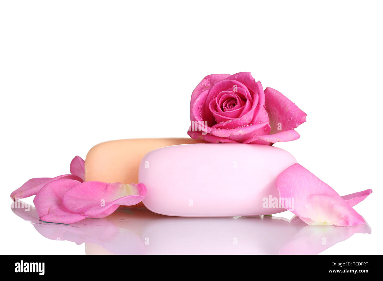 Two soap with roses on white background Stock Photo - Alamy