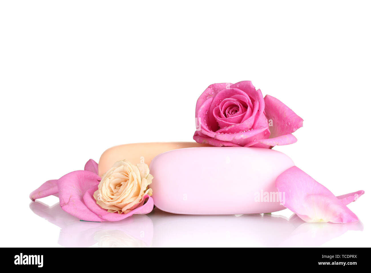 Two soap with roses on white background Stock Photo - Alamy