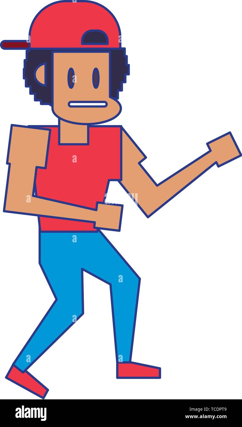 Retro videogame gangster pixelated cartoon blue lines Stock Vector ...