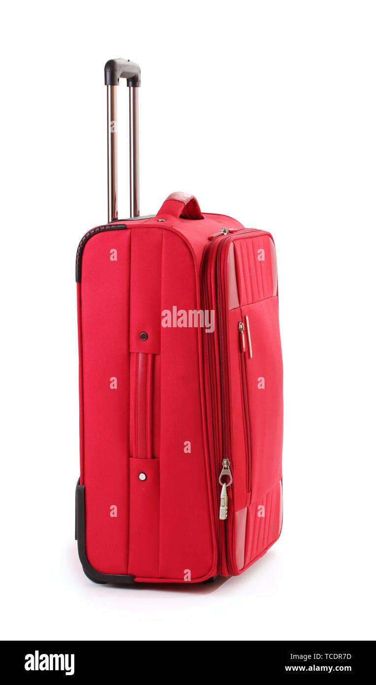 Red suitcase isolated on a white Stock Photo - Alamy