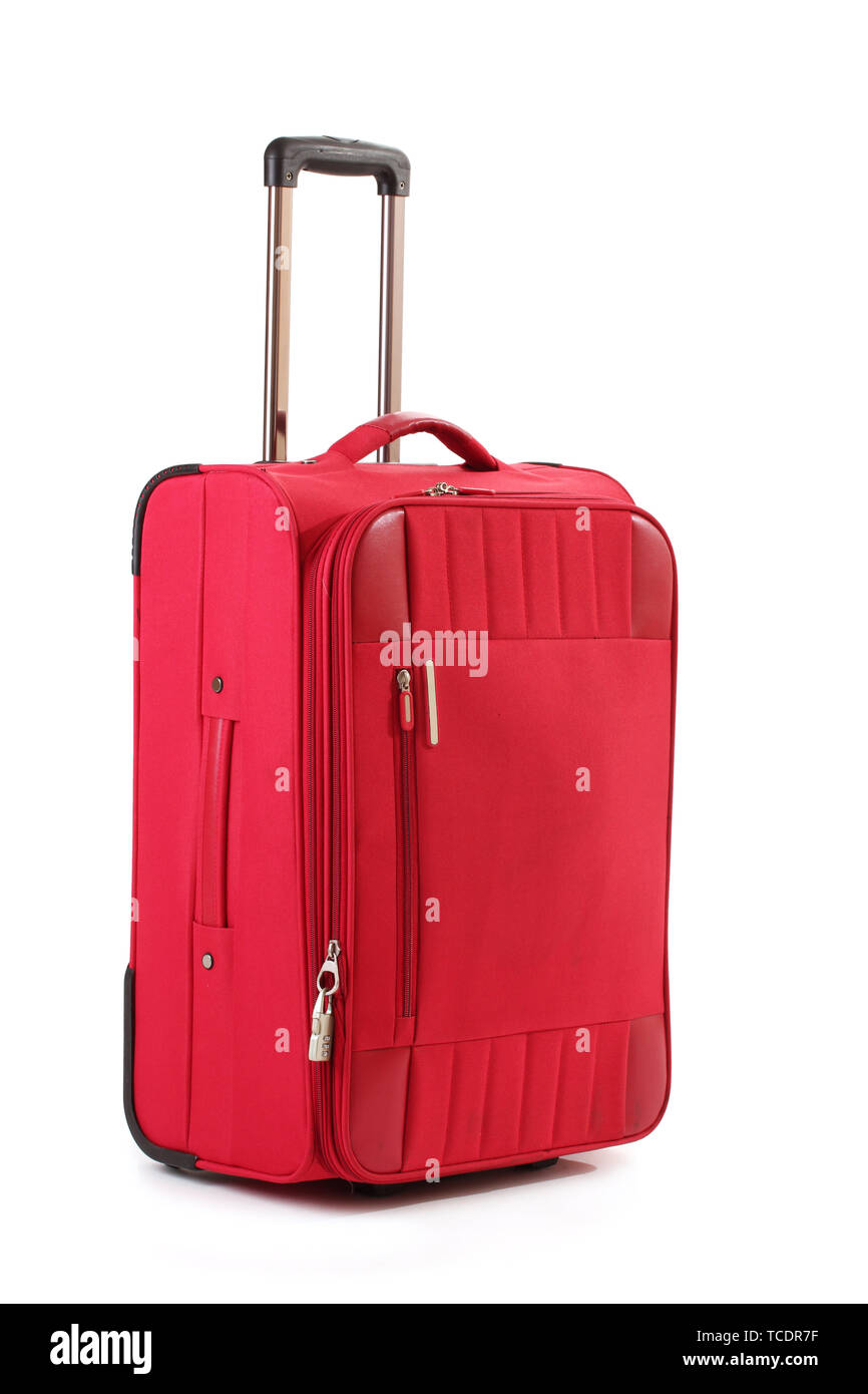 Red suitcase isolated on a white Stock Photo - Alamy