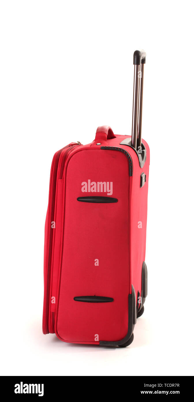 Red suitcase isolated on a white Stock Photo - Alamy