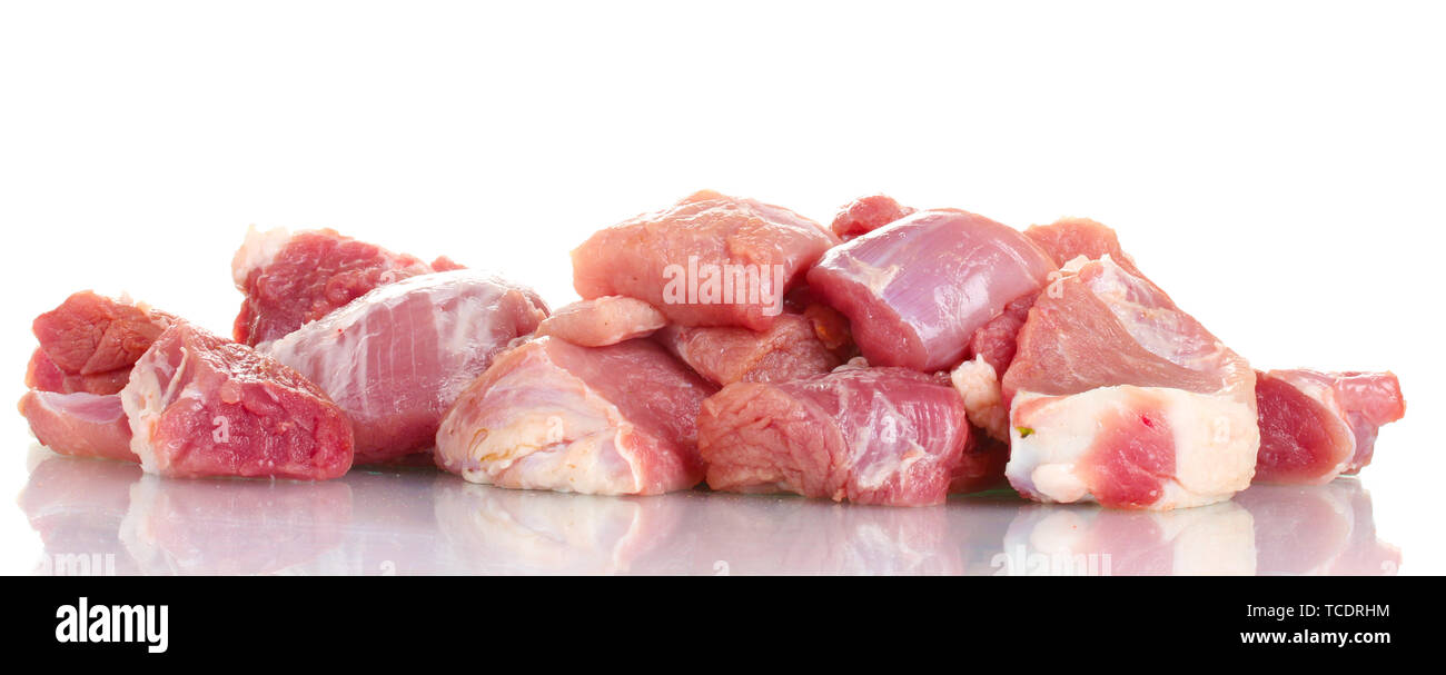 Pieces of raw meat isolated on white Stock Photo - Alamy