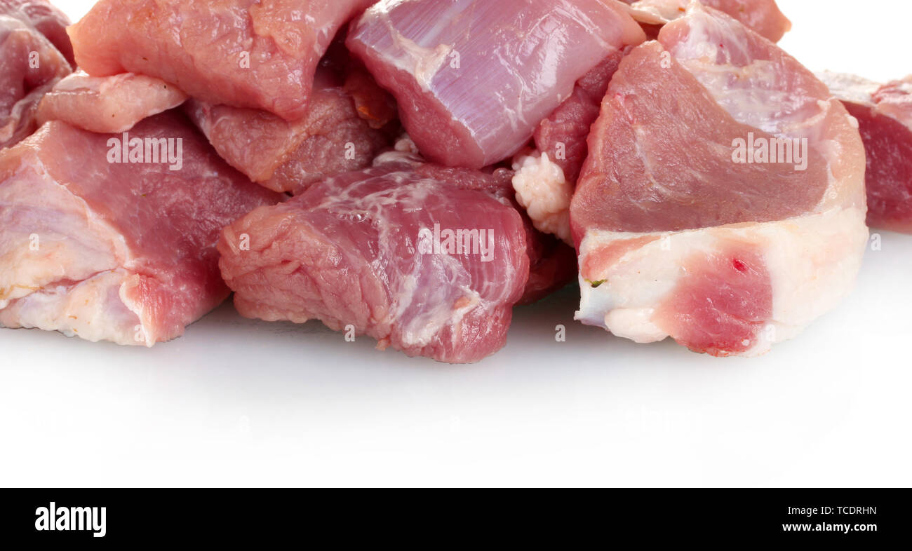 Pieces of raw meat isolated on white Stock Photo - Alamy