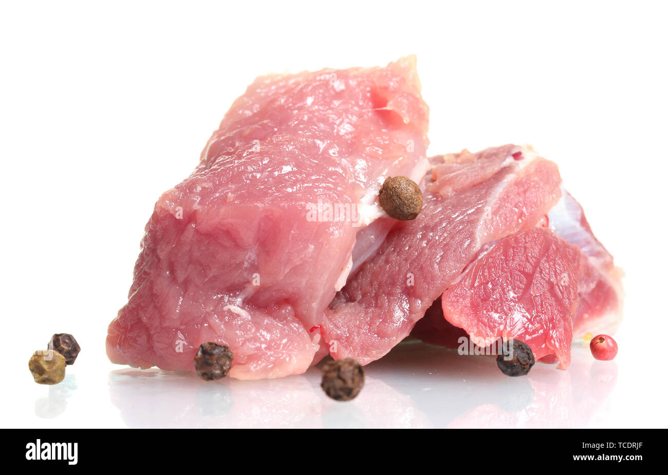 Pieces of raw meat isolated on white Stock Photo - Alamy