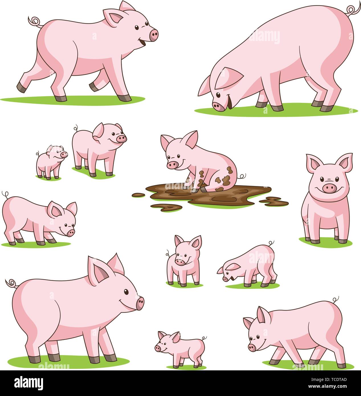 Collection of cute cartoon pigs. Isolated on white background Stock ...