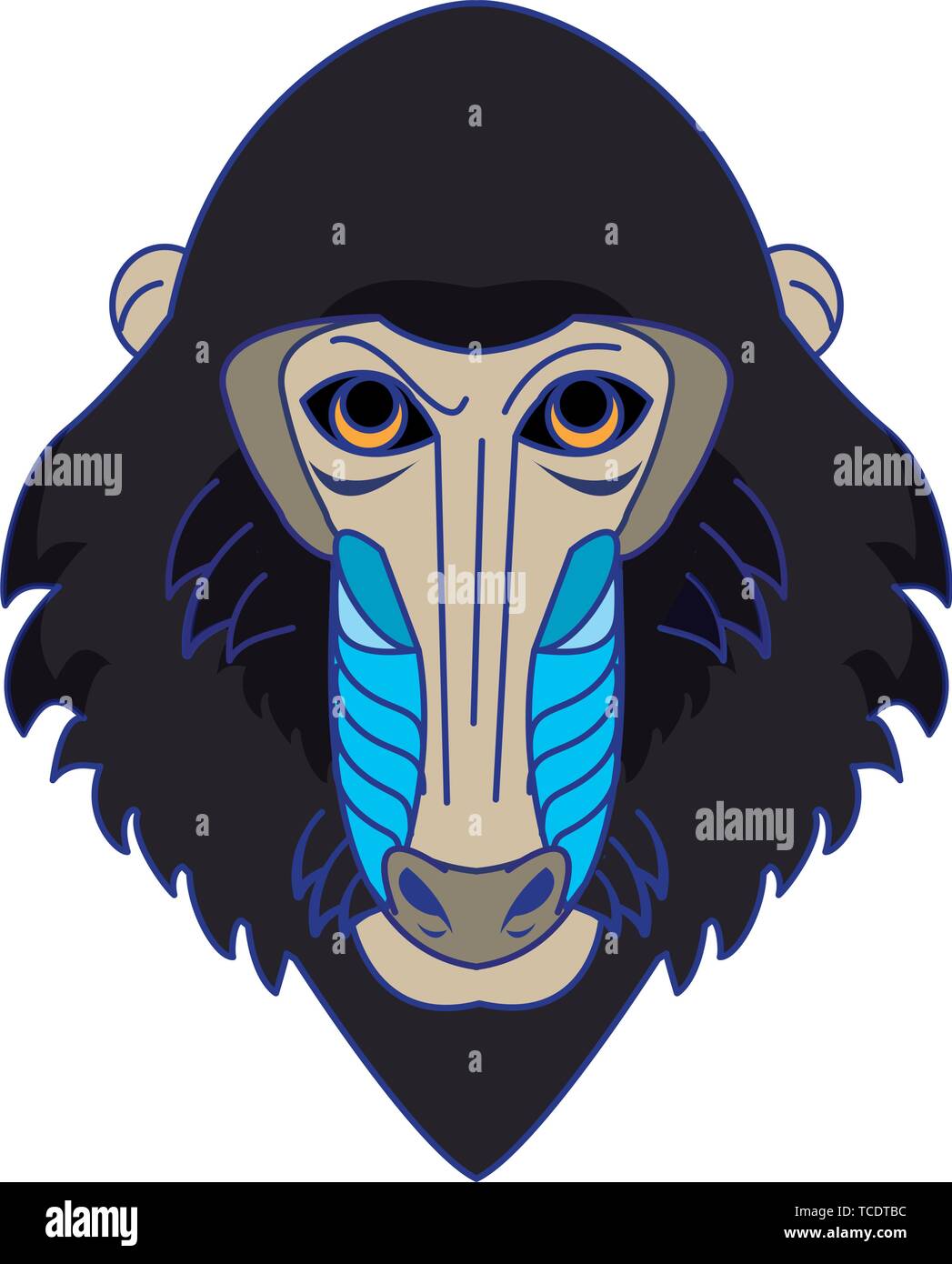 Mandrill wildlife animal head cartoon isolated blue lines Stock Vector ...