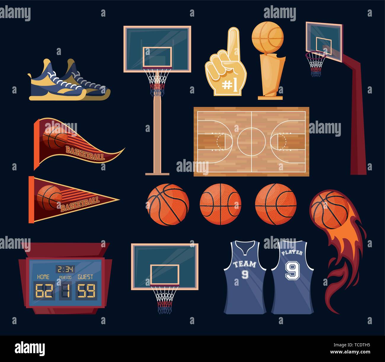 Basketball sport game set of items Stock Vector Image & Art - Alamy