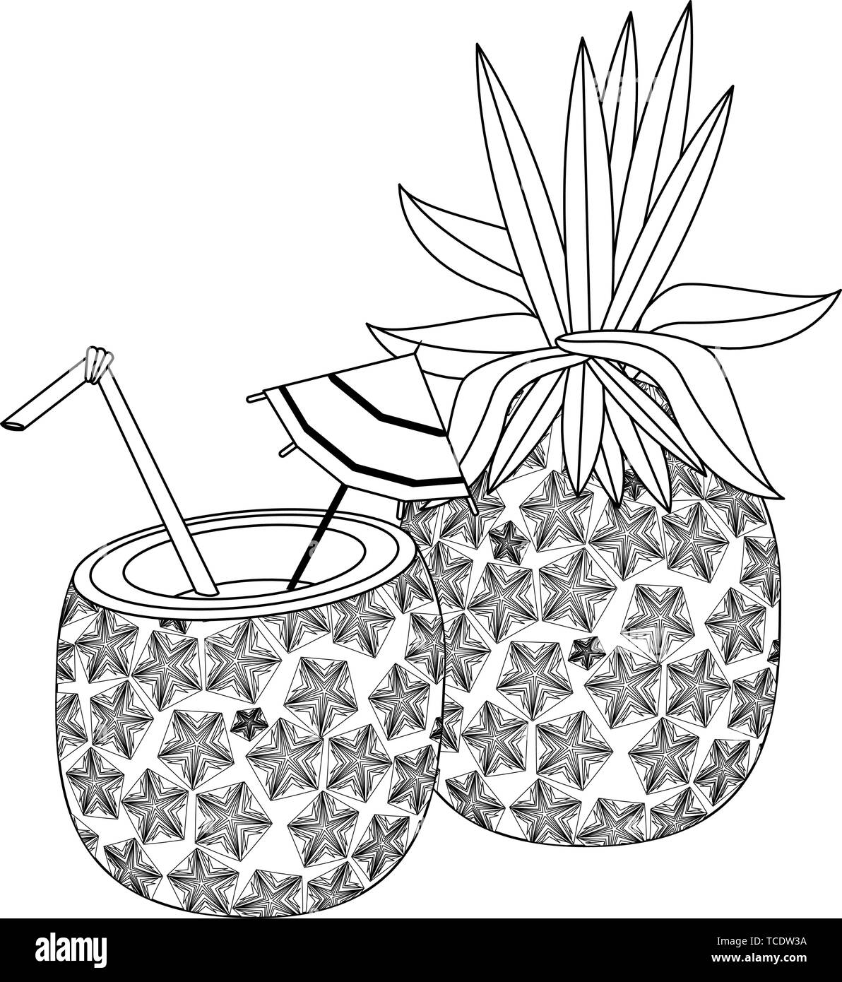 Pineapple cocktail on white Black and White Stock Photos & Images - Alamy