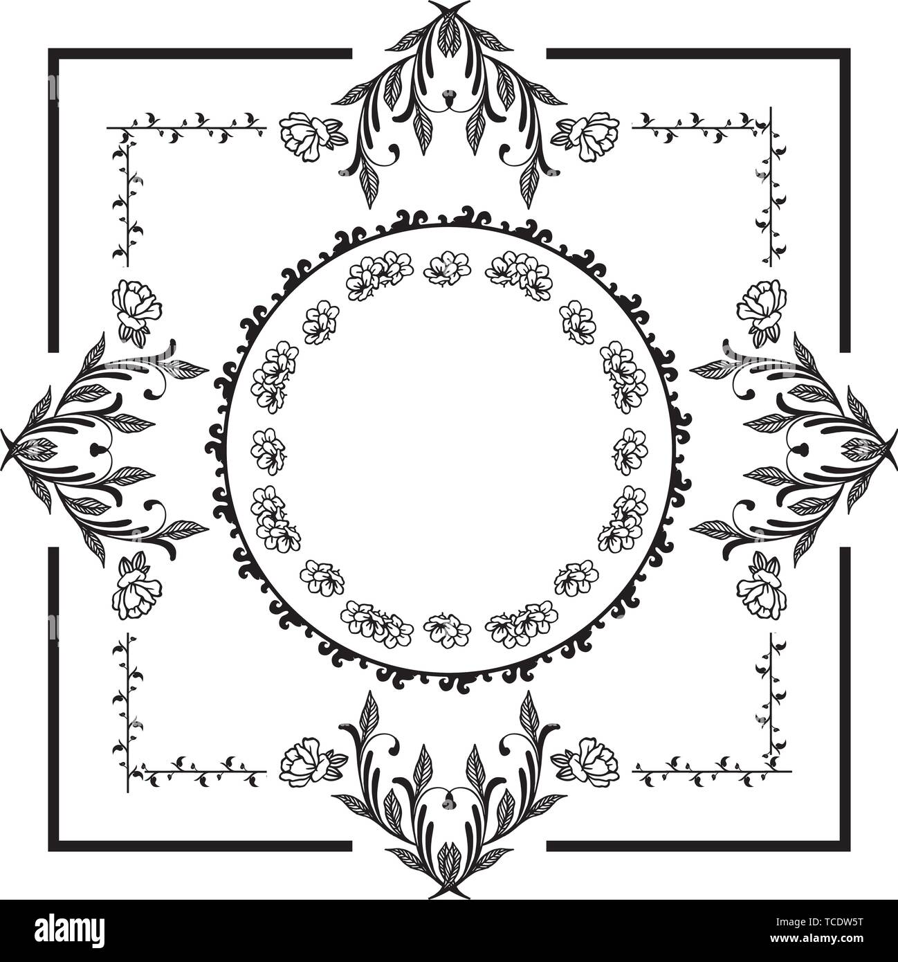 Vector illustration decoration drawing with ornate of flower frame hand ...