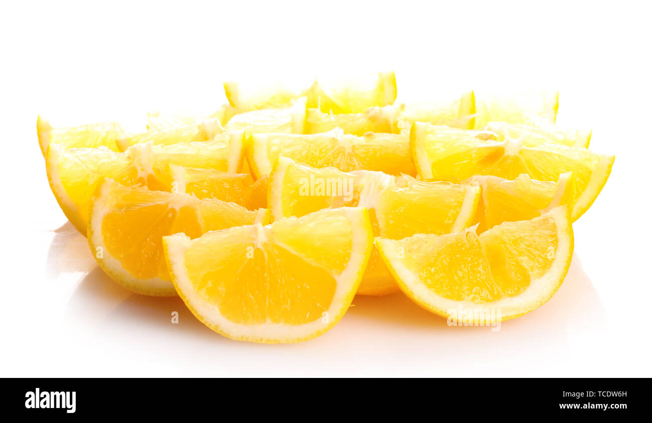 Freshly sliced lemons isolated on white Stock Photo - Alamy