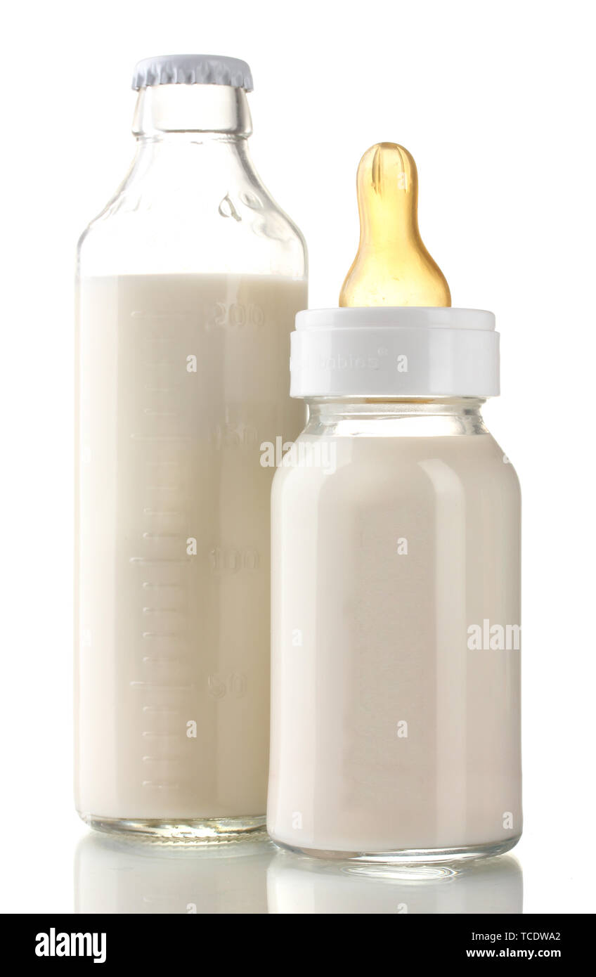 bottles of milk isolated on white Stock Photo - Alamy