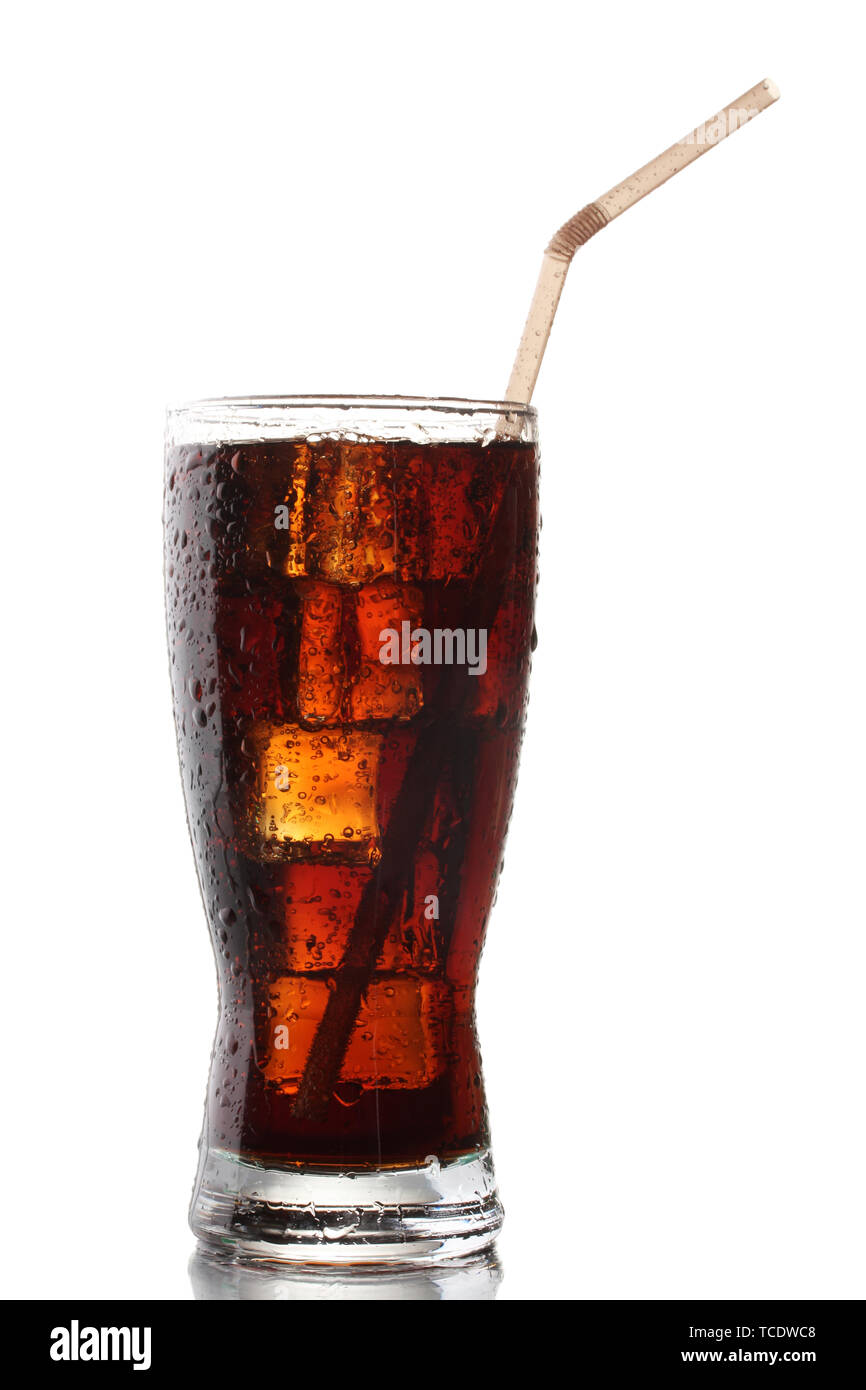 Glass of cola with ice isolated on white Stock Photo - Alamy