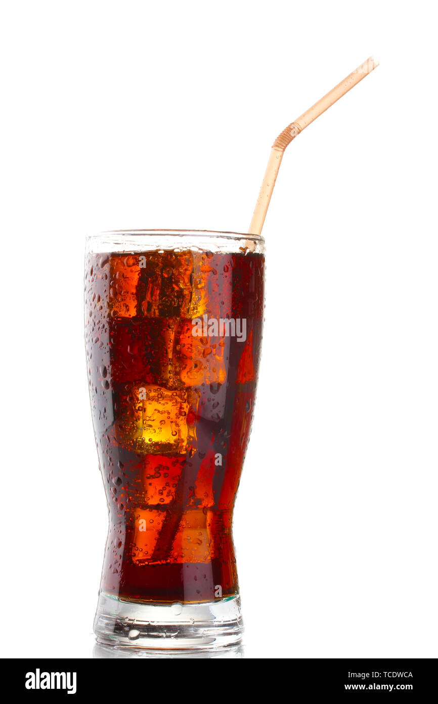 Glass of cola with ice isolated on white Stock Photo - Alamy