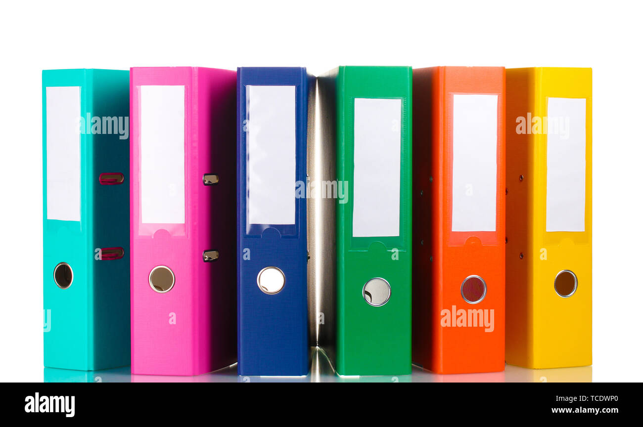Office folders isolated on white Stock Photo - Alamy