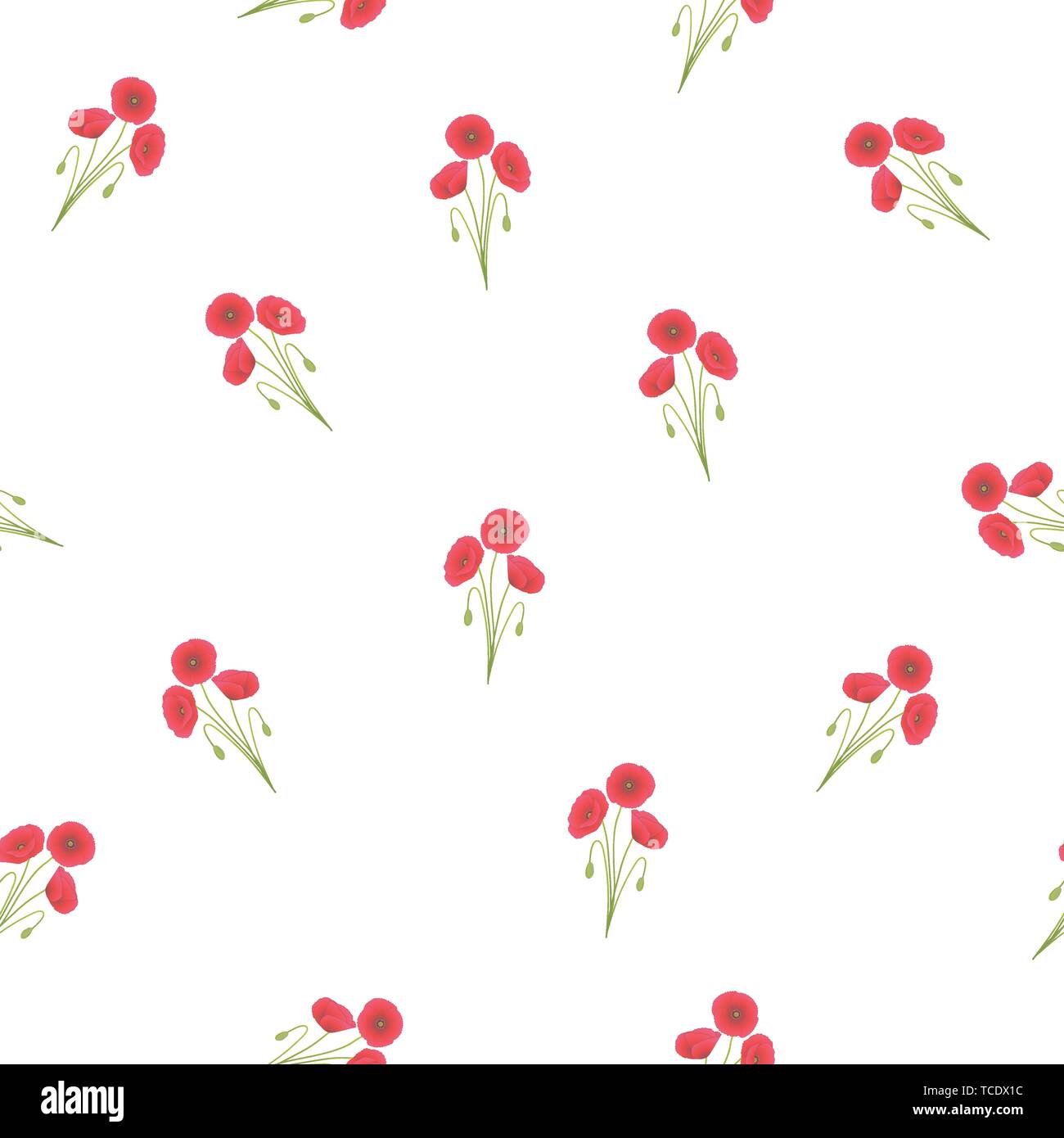 Red Corn Poppy Seamless on White Background. Vector Illustration Stock ...