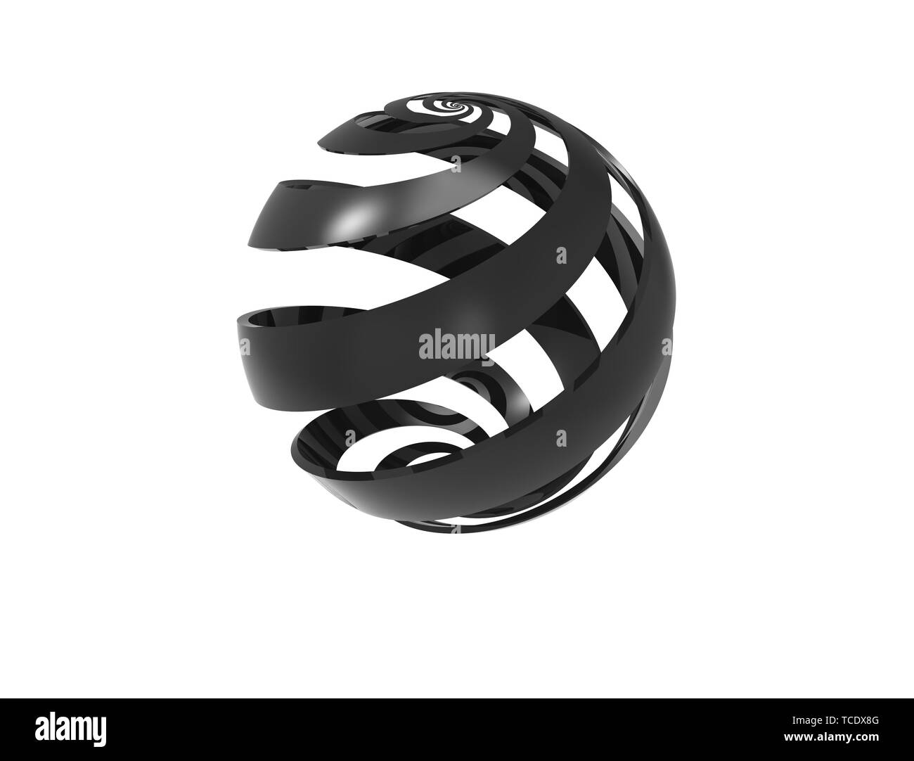 3D rendering of a black spiral sphere isolated in white studio ...