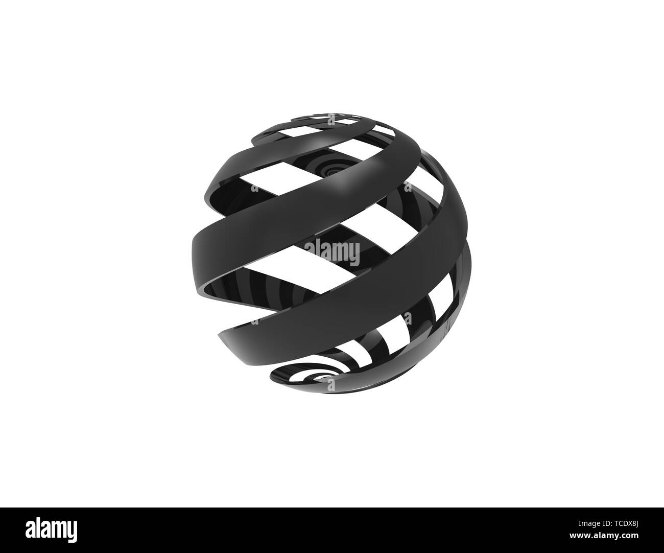 3D rendering of a black spiral sphere isolated in white studio ...