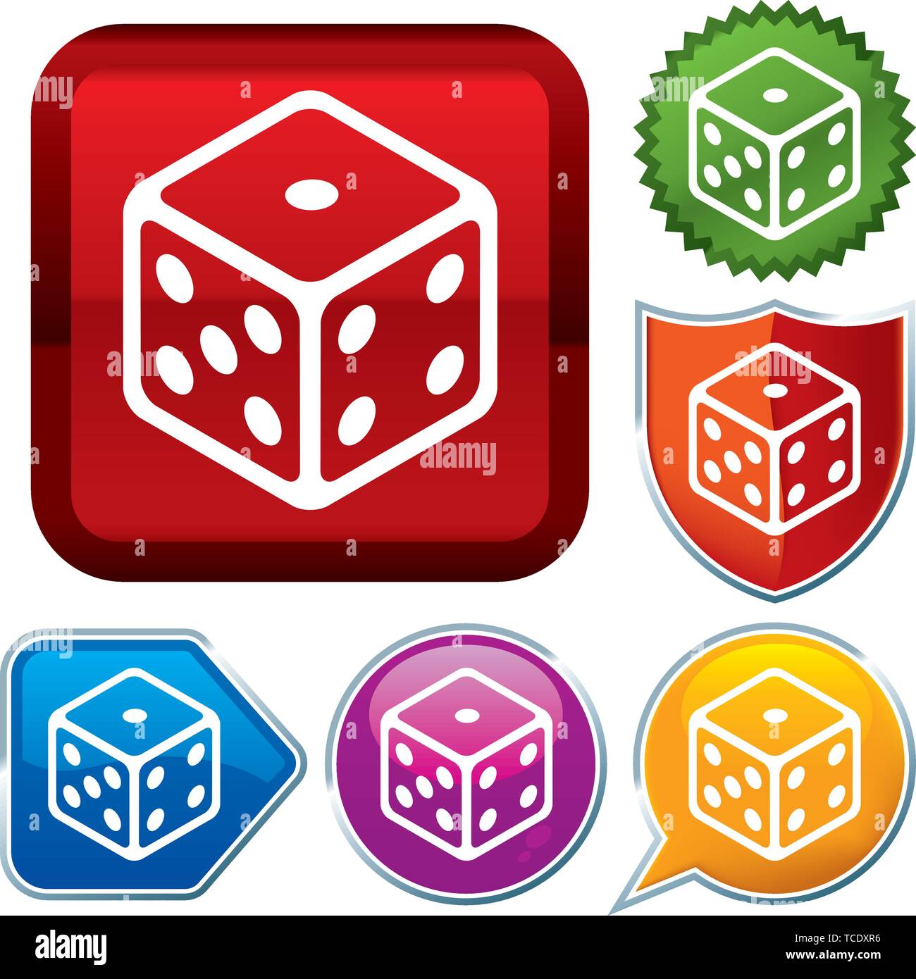 Vector illustration. Set shiny icon series on buttons. Dice Stock ...
