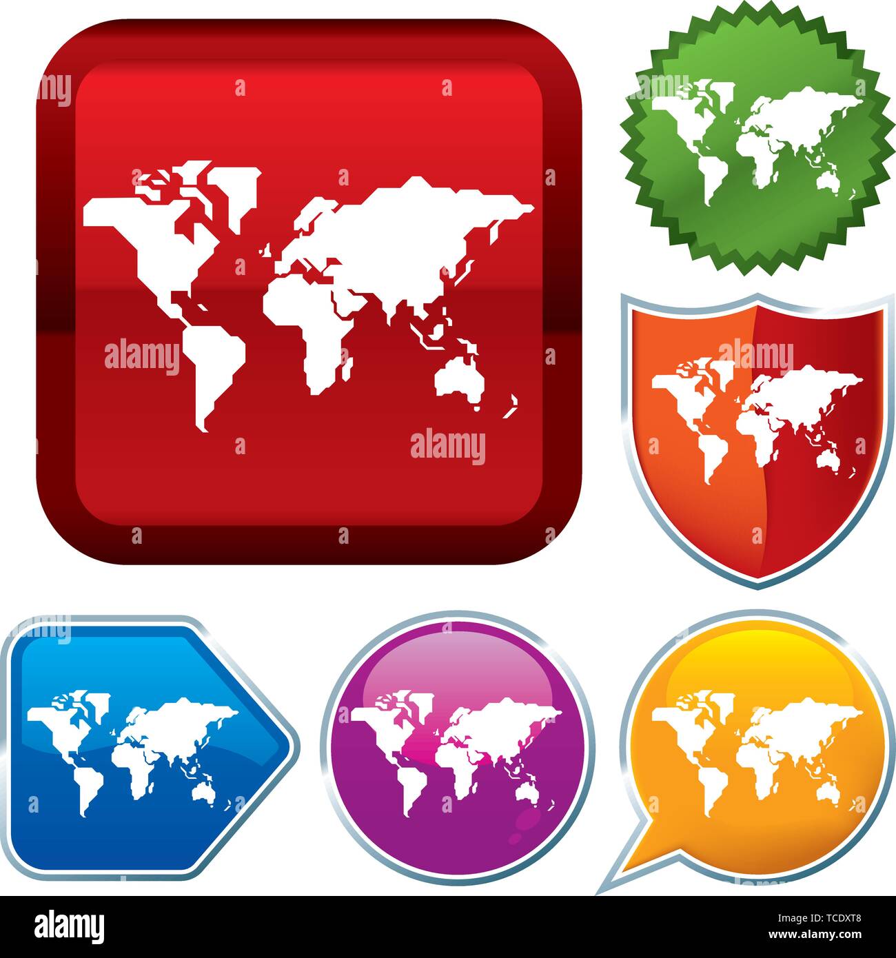 Vector illustration. Set shiny icon series on buttons. Earth Stock ...