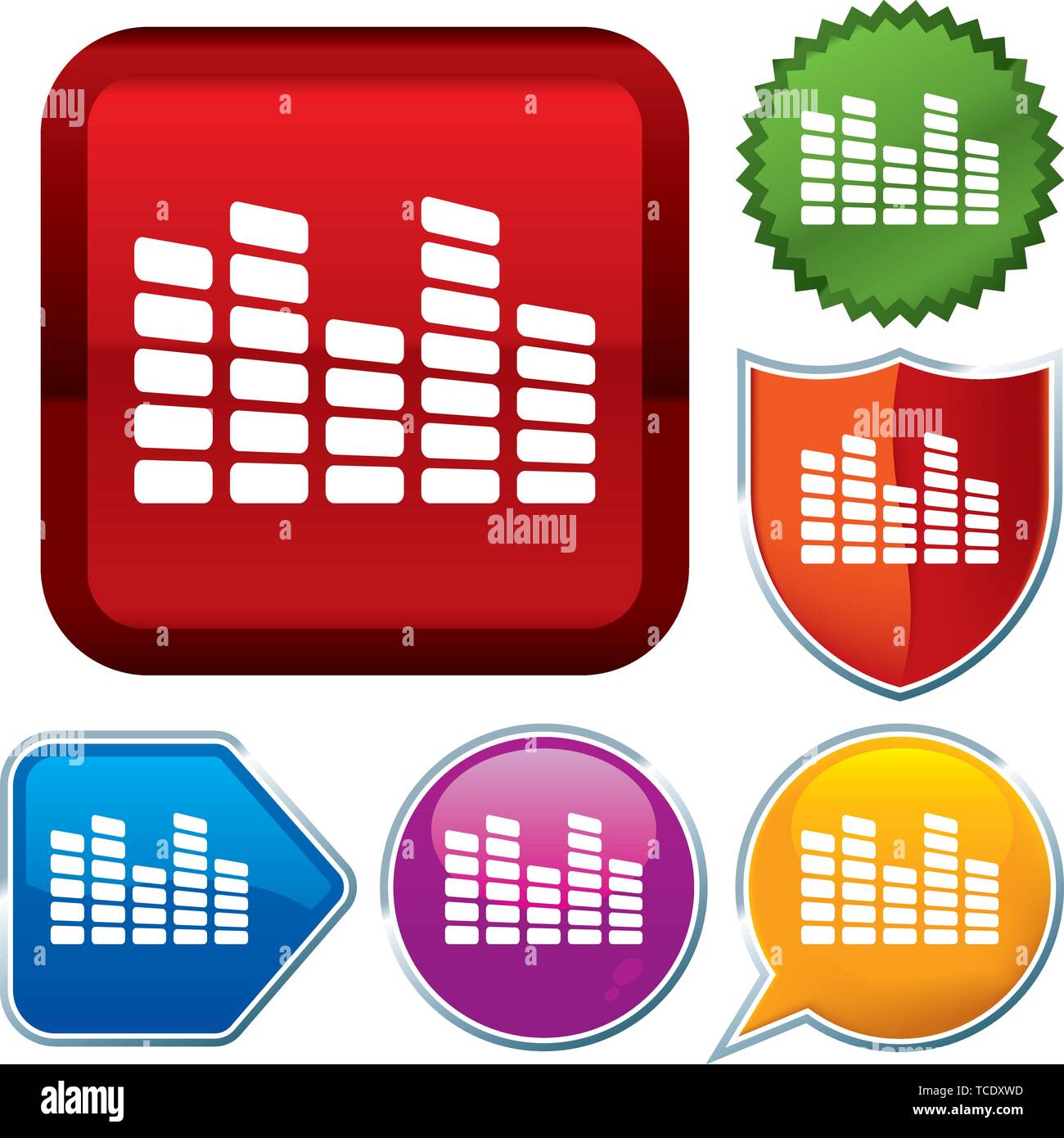 Vector illustration. Set shiny icon series on buttons. Equalizer Stock ...