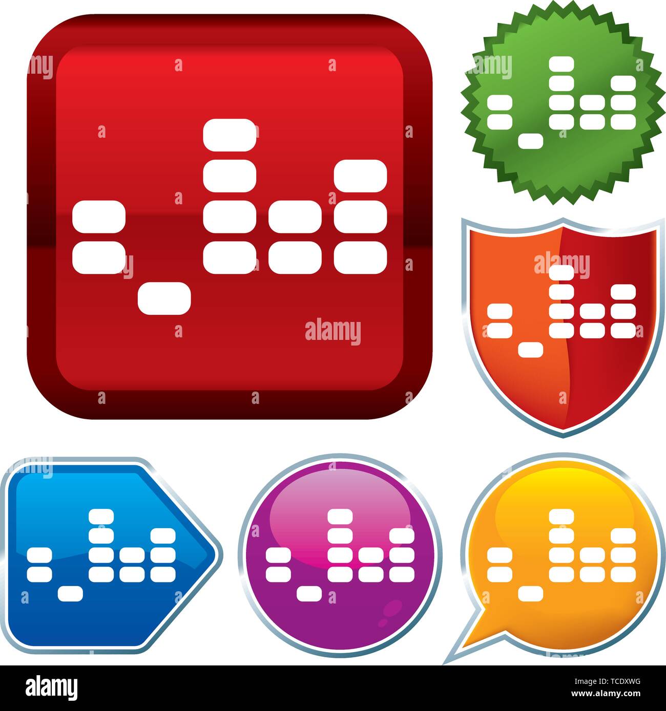 Vector illustration. Set shiny icon series on buttons. Equalizer Stock ...