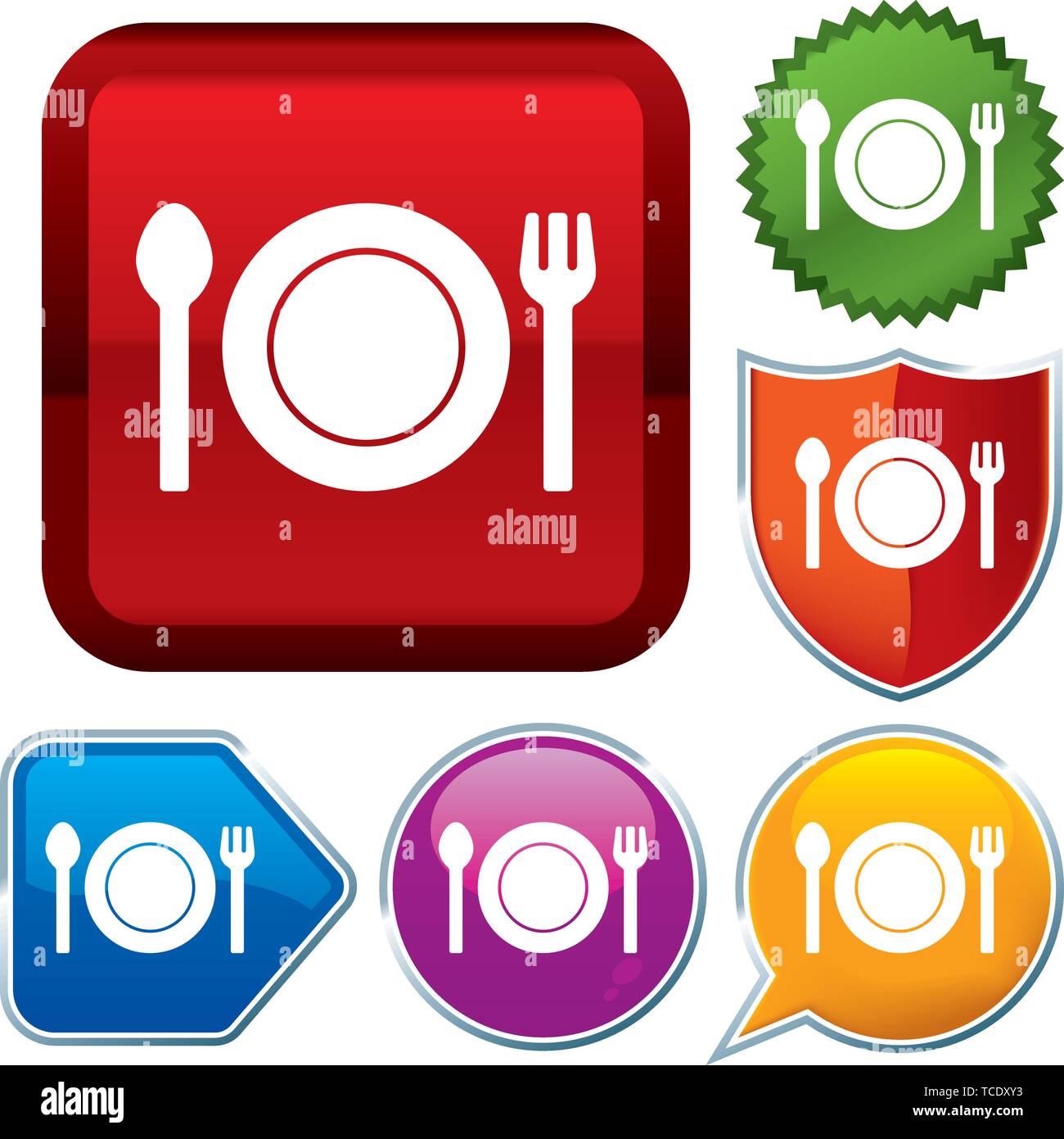 Vector illustration. Set shiny icon series on buttons. Food Stock ...