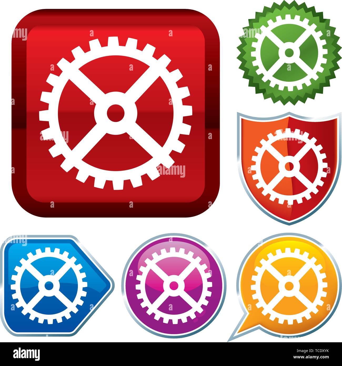 Vector illustration. Set shiny icon series on buttons. Gear Stock ...