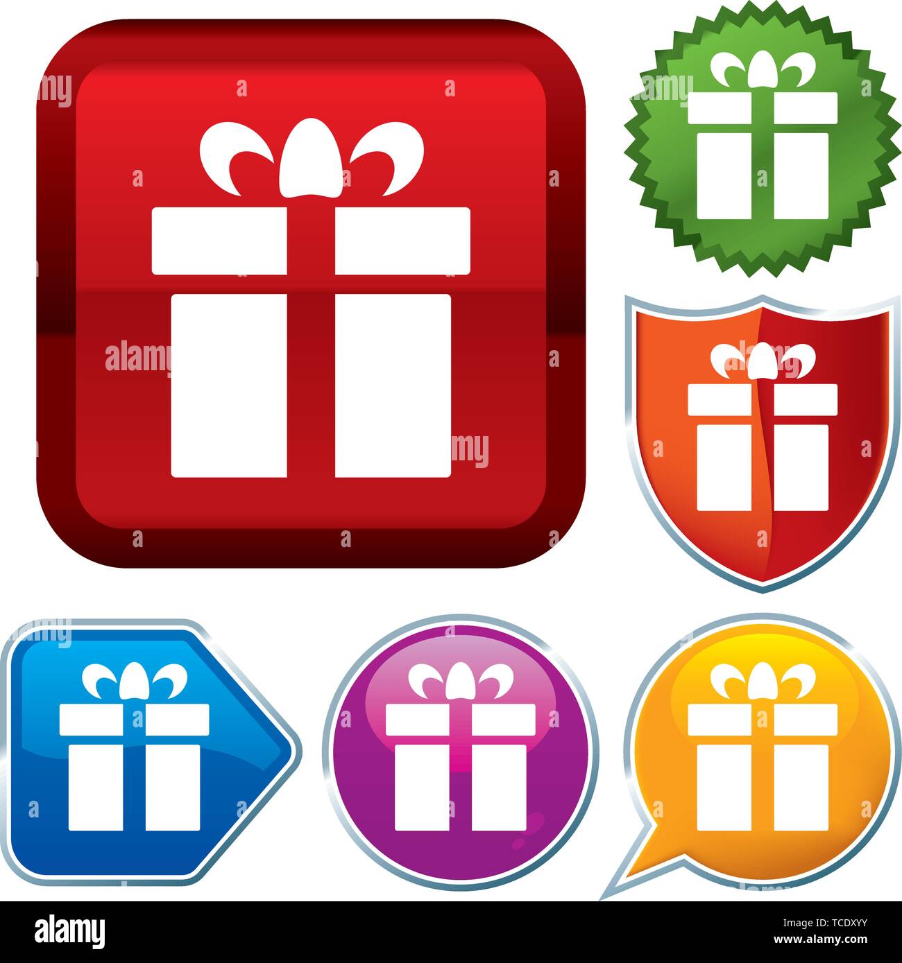 Vector illustration. Set shiny icon series on buttons. Gift box Stock ...