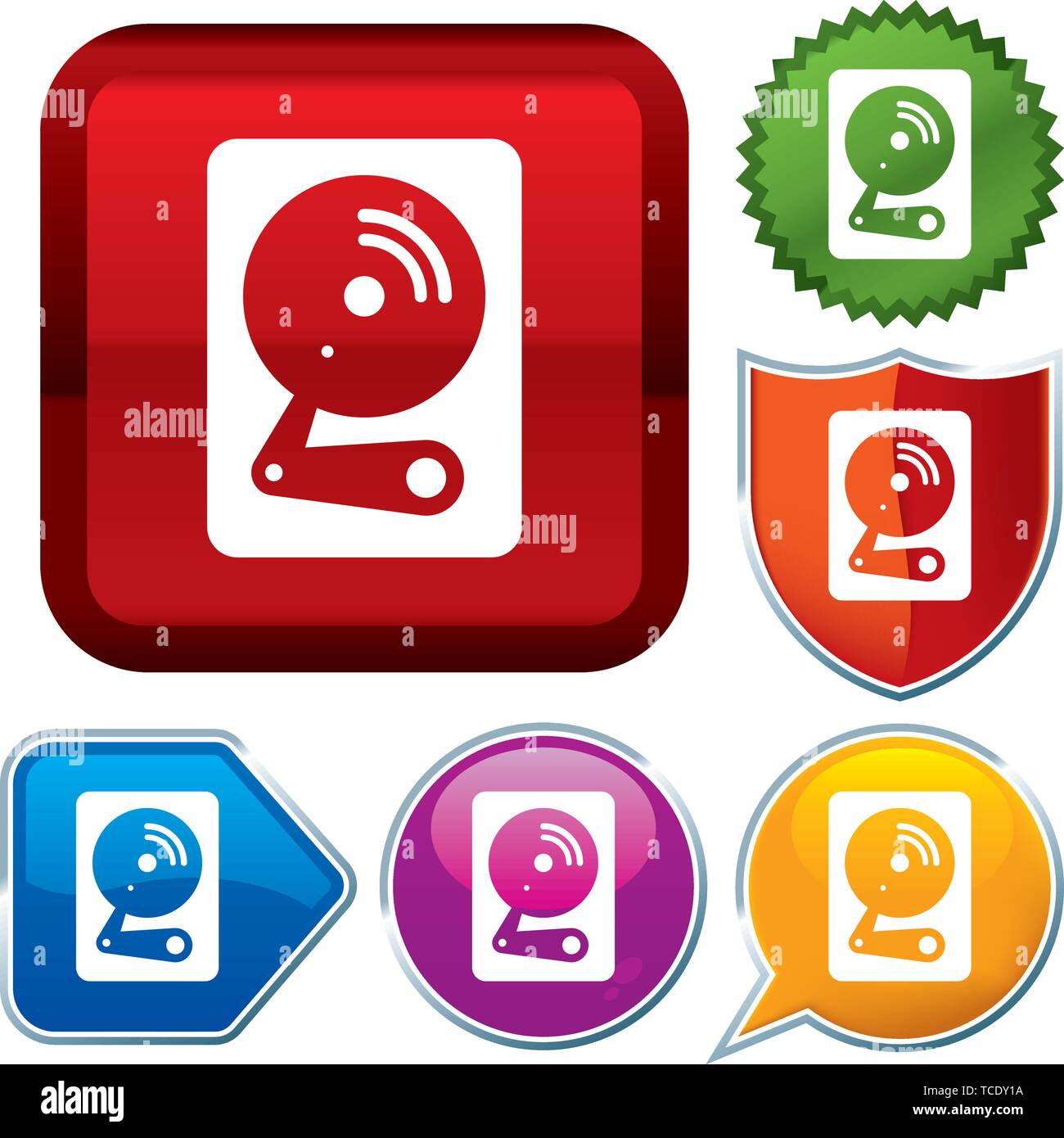 Vector illustration. Set shiny icon series on buttons. Hard disc Stock ...