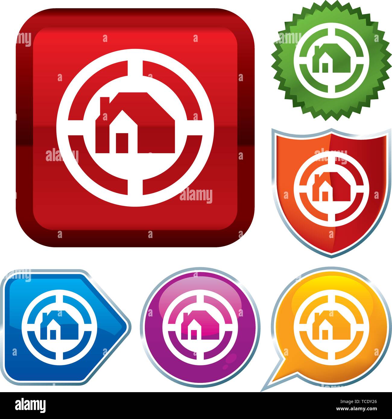Vector illustration. Set shiny icon series on buttons. House Stock ...