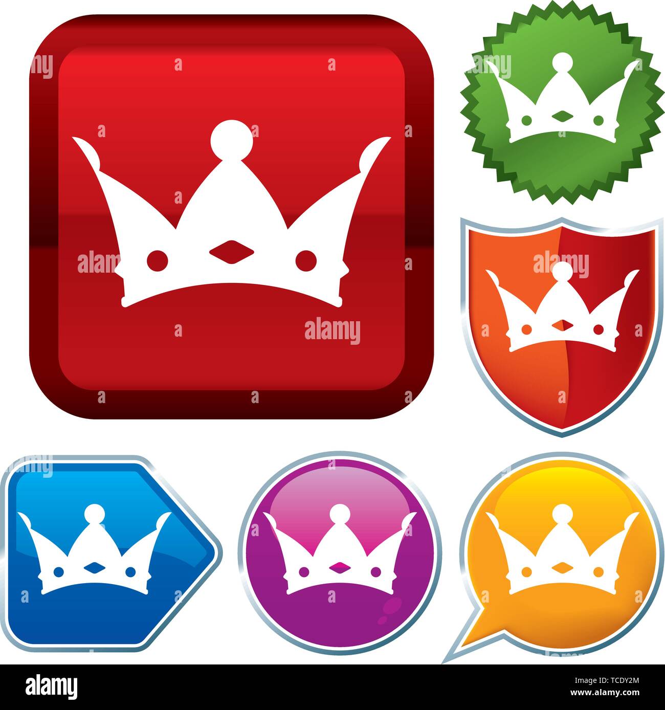 Vector illustration. Set shiny icon series on buttons. King Stock ...