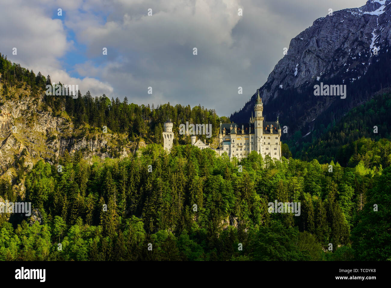 Fabulous Neuschwanstein Castle in the Bavarian alpine landscape of ...