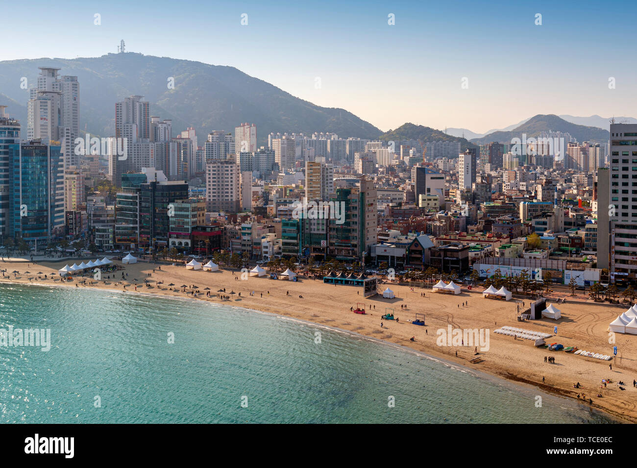 Cityscape view of coastal area of Busan at Gwangalli Beach, a popular ...