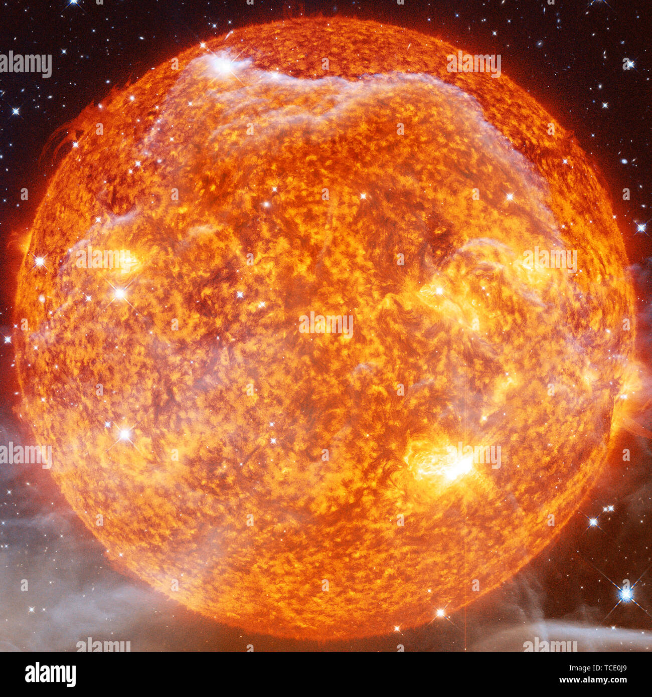 Extremely hot star. Flaring of Sun. Beauty of endless universe ...