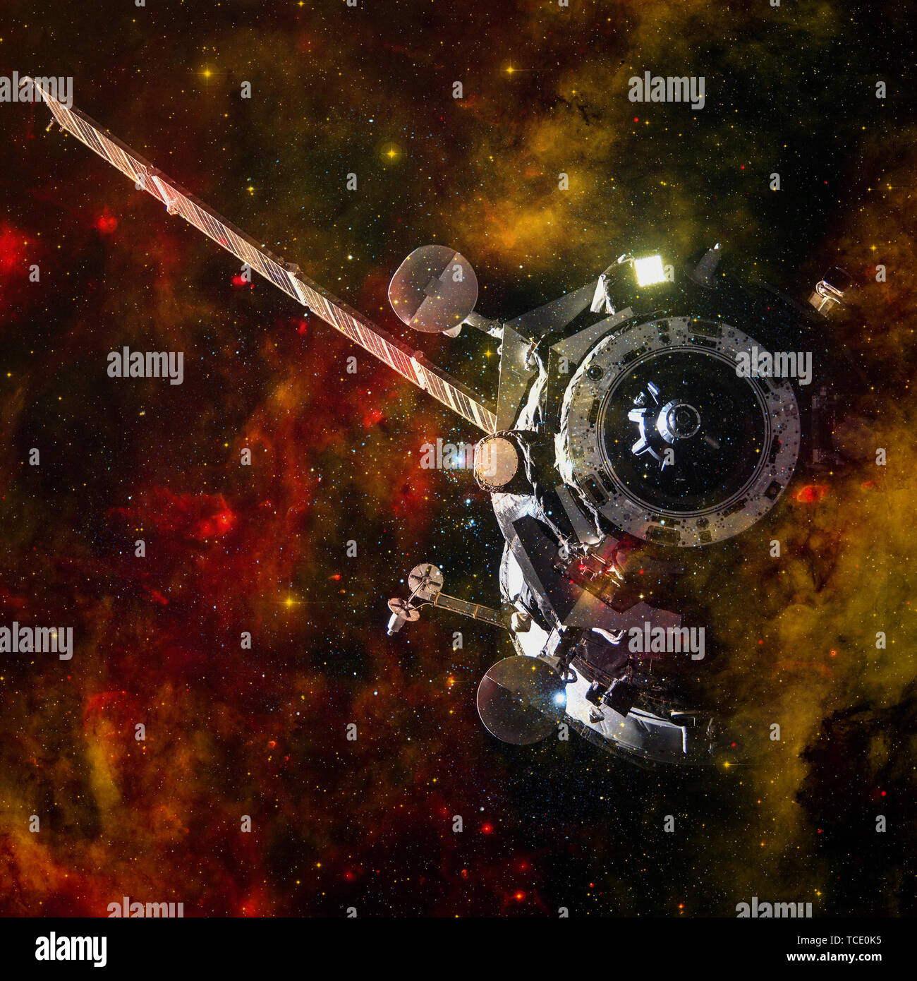 Space shuttle. Infinite space background with nebulas and stars ...