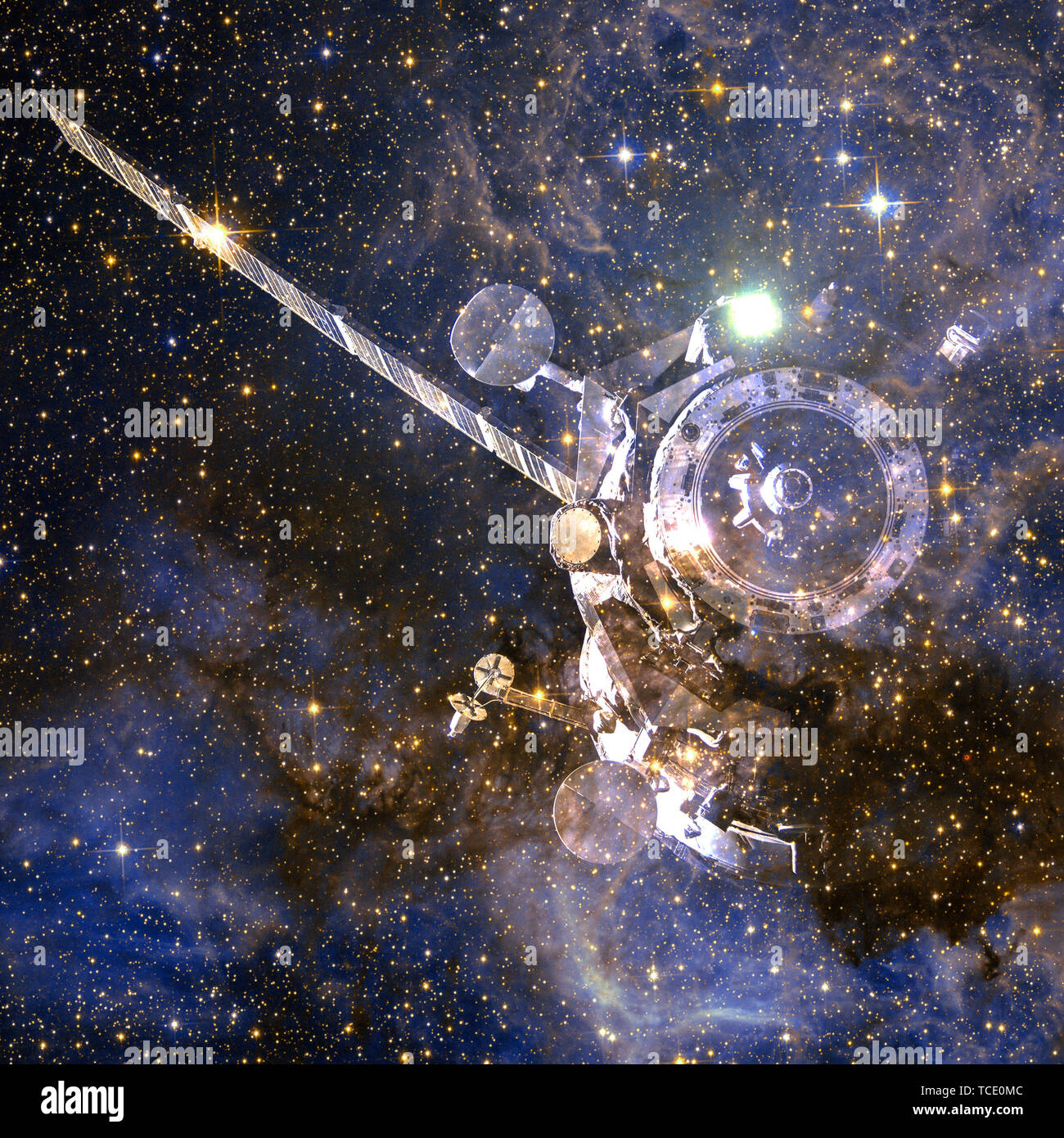 Space shuttle. Infinite space background with nebulas and stars ...