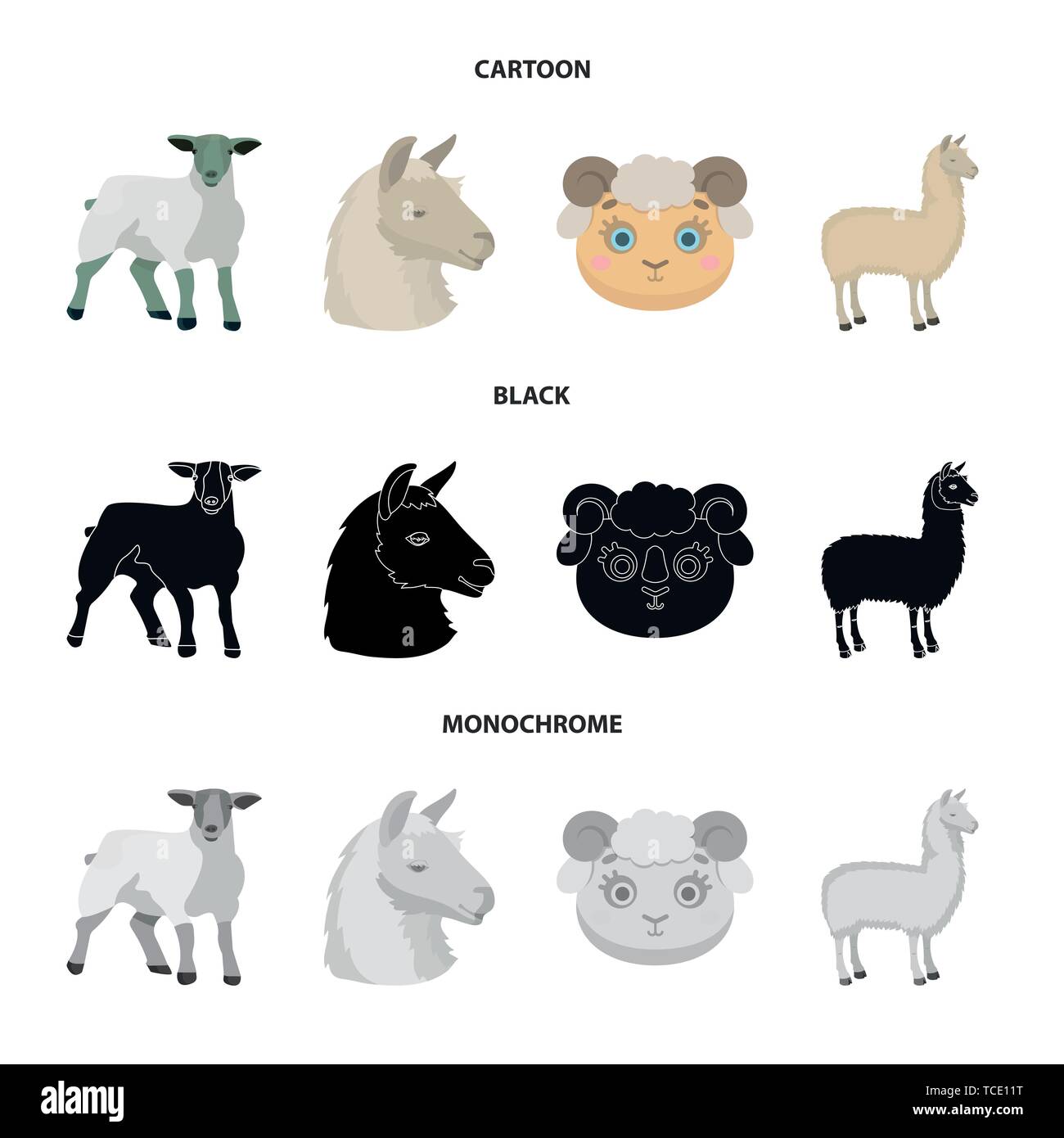 Isolated object of sheep and goat icon. Set of sheep and happy stock ...