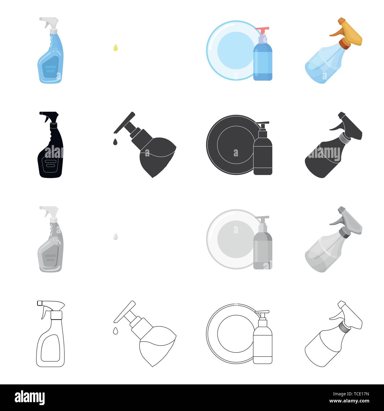 Vector illustration of sprayer and liquid sign. Collection of sprayer ...