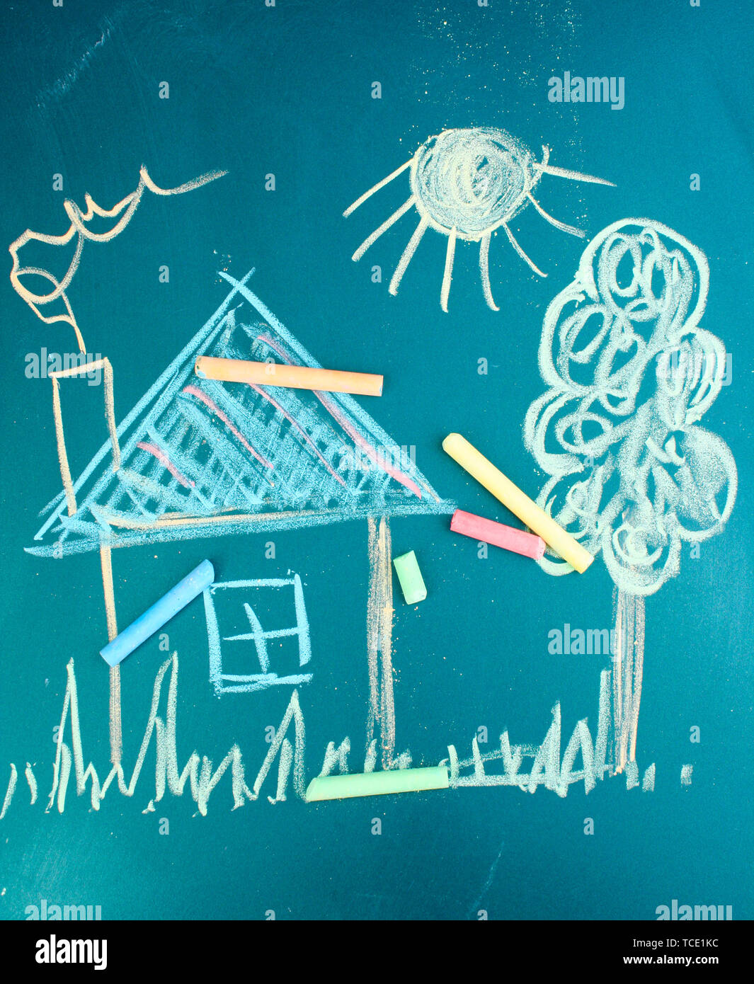 House, child's drawing with chalk Stock Photo - Alamy