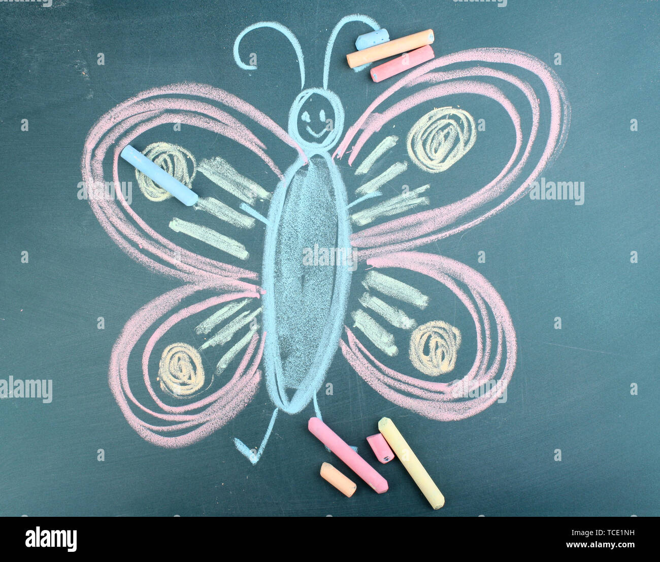 Butterfly, child's drawing with chalk Stock Photo - Alamy