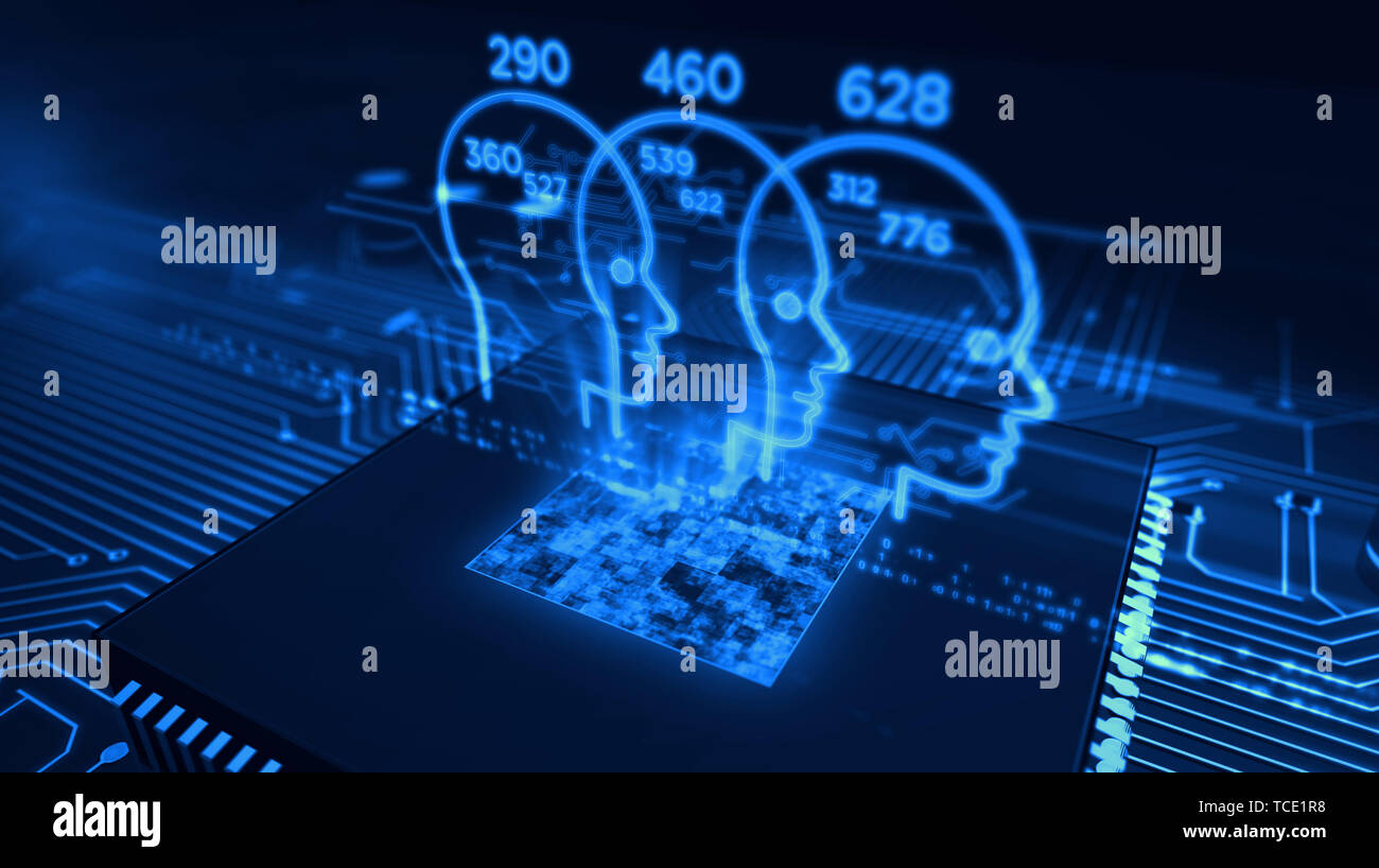 Social scoring concept with faces symbols hologram over cpu in ...
