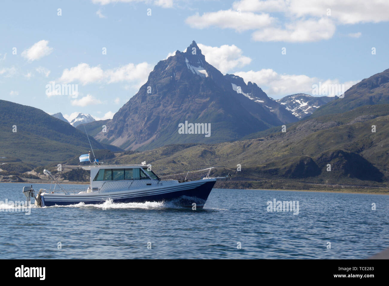 Boat sailing in the Beagle Channel, Ushuaia, Patagonia, Argentina Stock ...