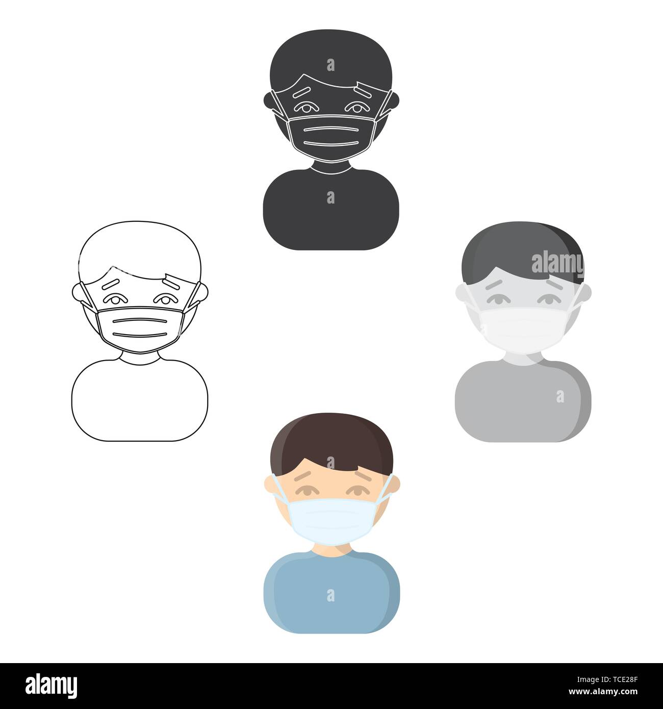 Mask infection icon cartoon,black. Single sick icon from the big ill ...